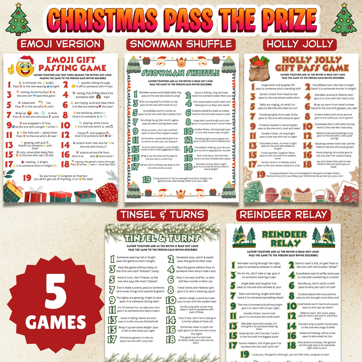 Pass The Prize Printable Christmas 5 Game Bundle | Group Holiday Activ ...