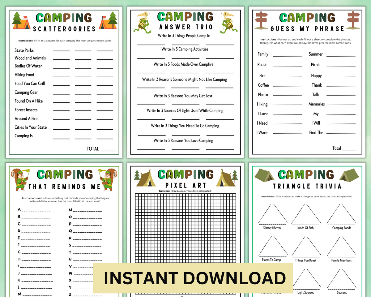 Printable Editable Camping Games Bundle For Kids & Adults | Family Cam ...
