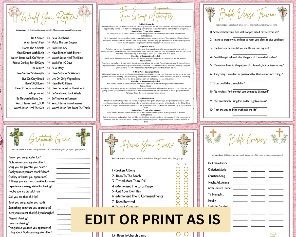 Printable Womens Ministry Games Bible Study Group Retreat Activities ...