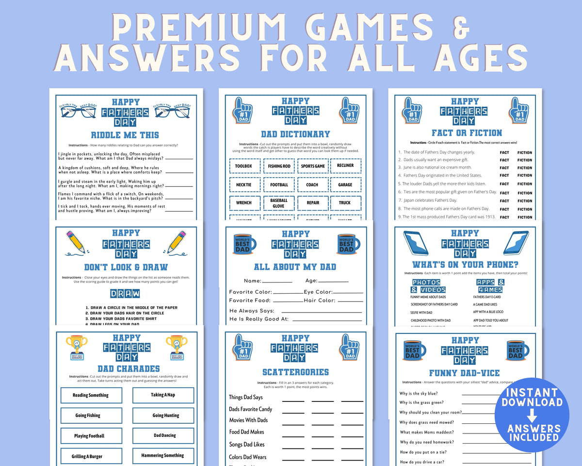 Printable Fathers Day Games And Answers Bundle | DIY Activities For Da ...