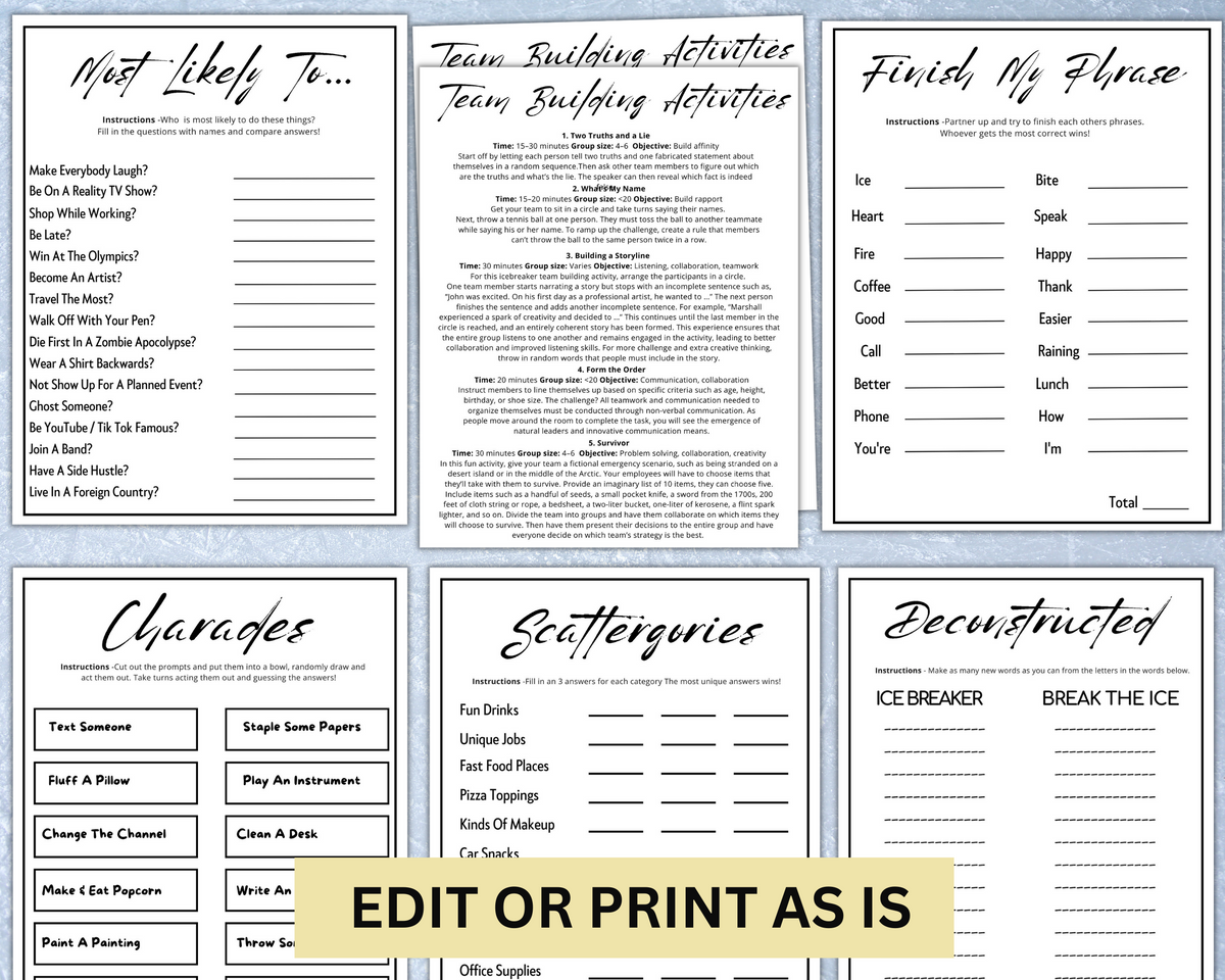 Printable Icebreaker Games | Social Group Activities Editable Template ...