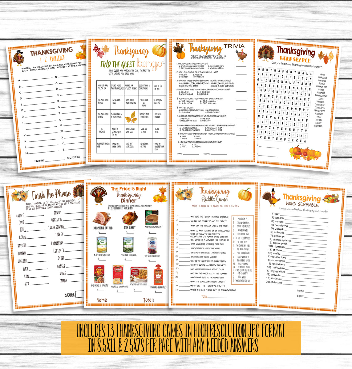 Printable Thanksgiving 13 Party Game Bundle | Friendsgiving Family Act ...