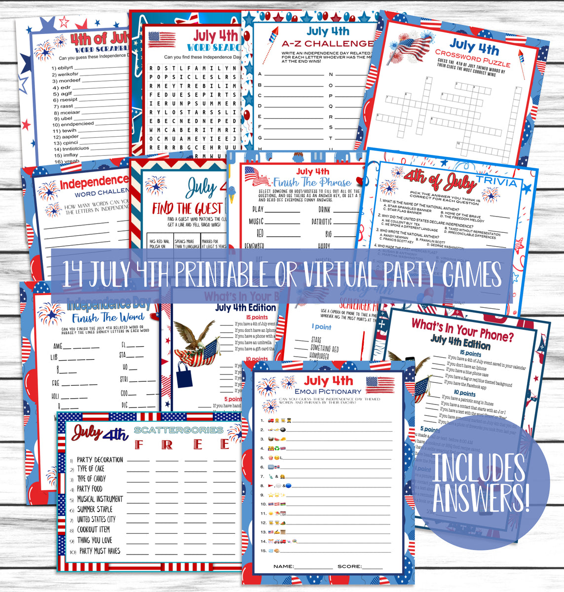 July 4th Independence Day Party Games, Printable Or Virtual Kids Adult ...