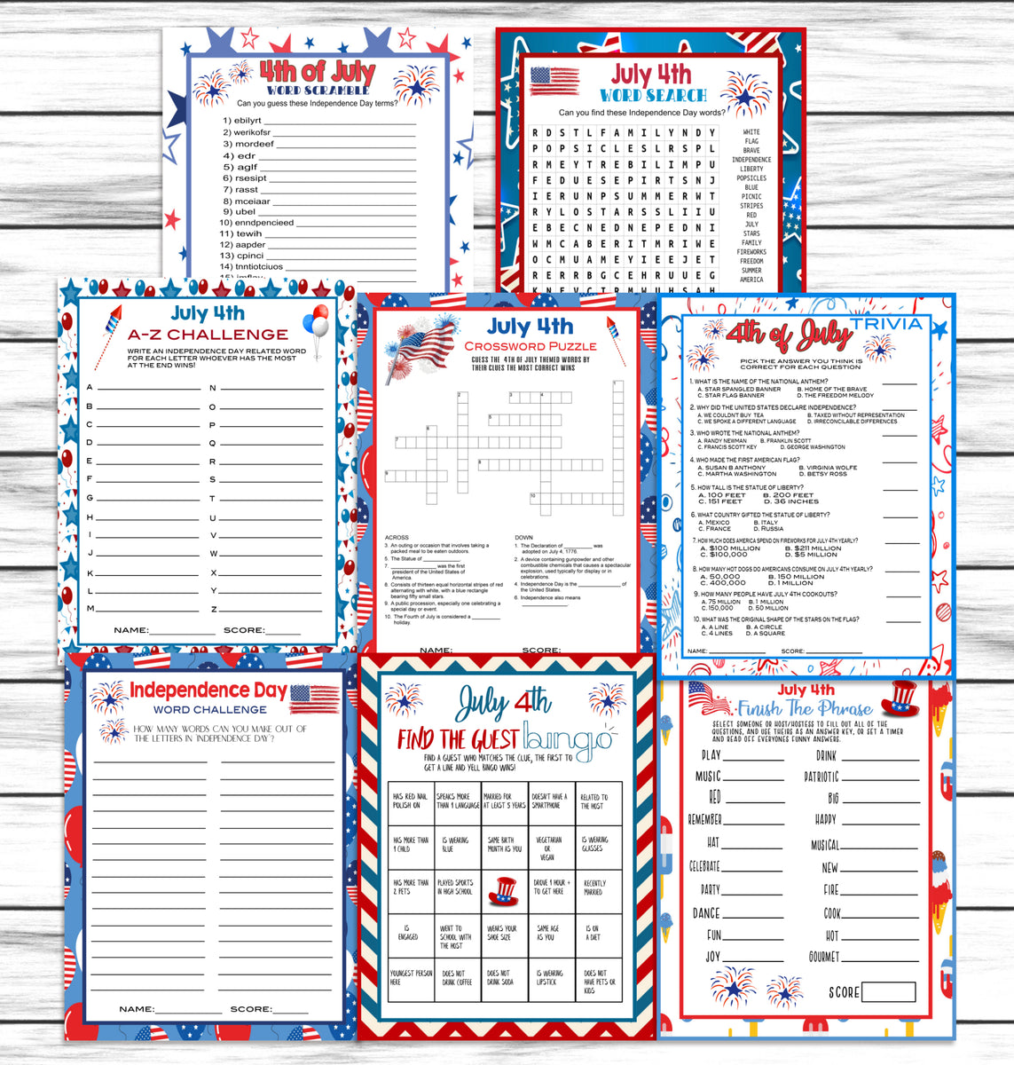 July 4th Independence Day Party Games, Printable Or Virtual Kids Adult ...
