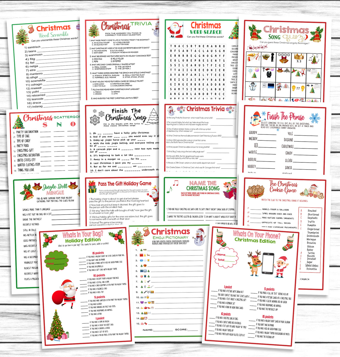 Christmas Party Family Game Set, Printable Kids Adults Activity Bundle ...