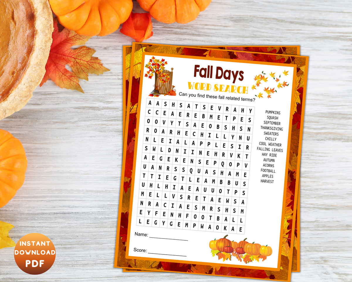 Fall Party Autumn Word Search Game, Printable Kids Activity Sheet, Ins ...