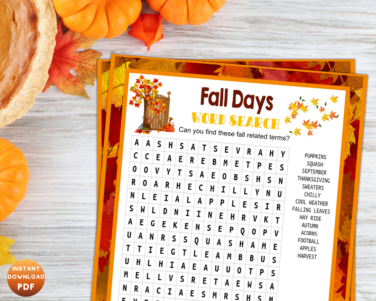 Fall Party Autumn Word Search Game, Printable Kids Activity Sheet, Ins ...