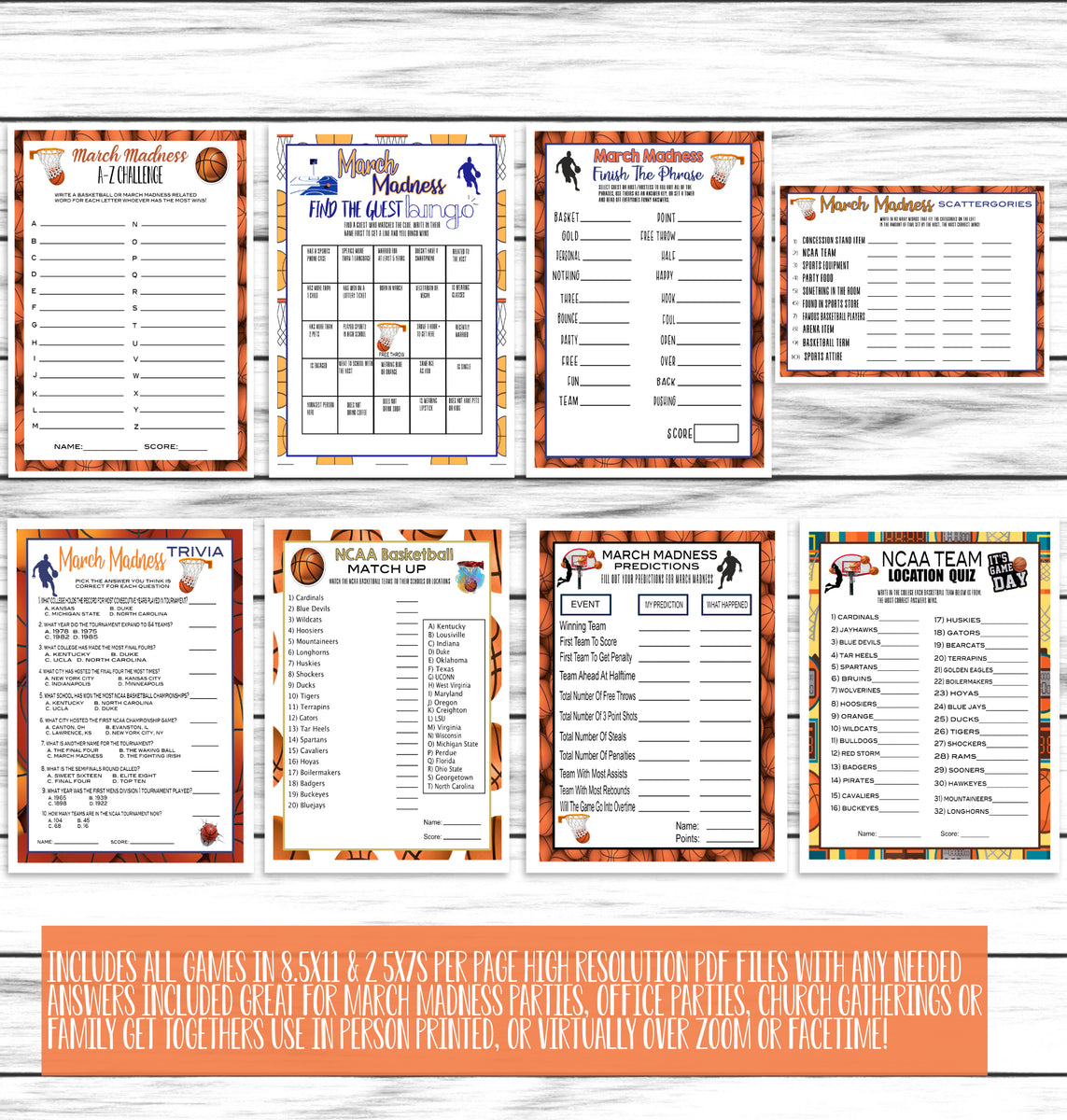March Madness Printable Party Game Bundle Set, College Basketball Acti ...