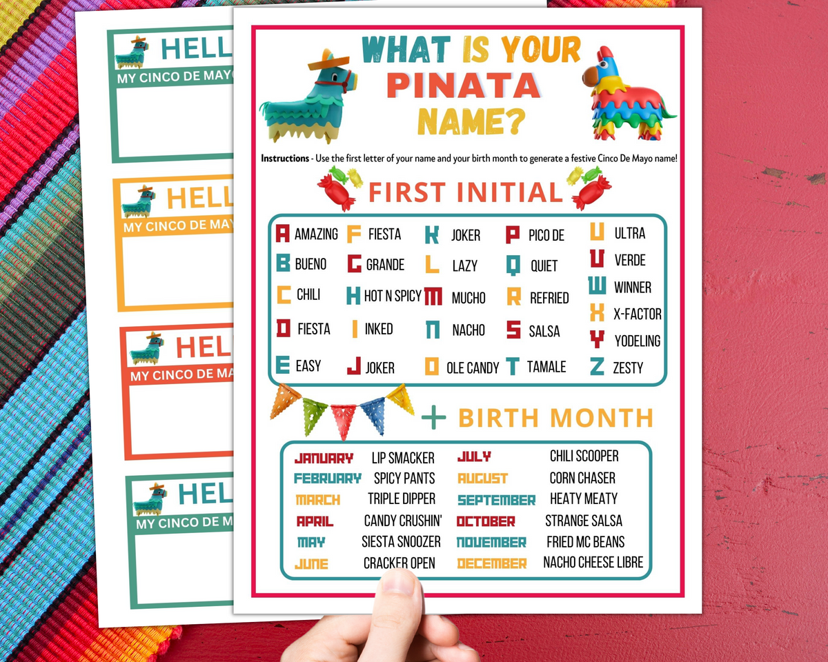 Printable Cinco De Mayo Whats Your Piñata Name Tag Game | Fun Quiz For ...