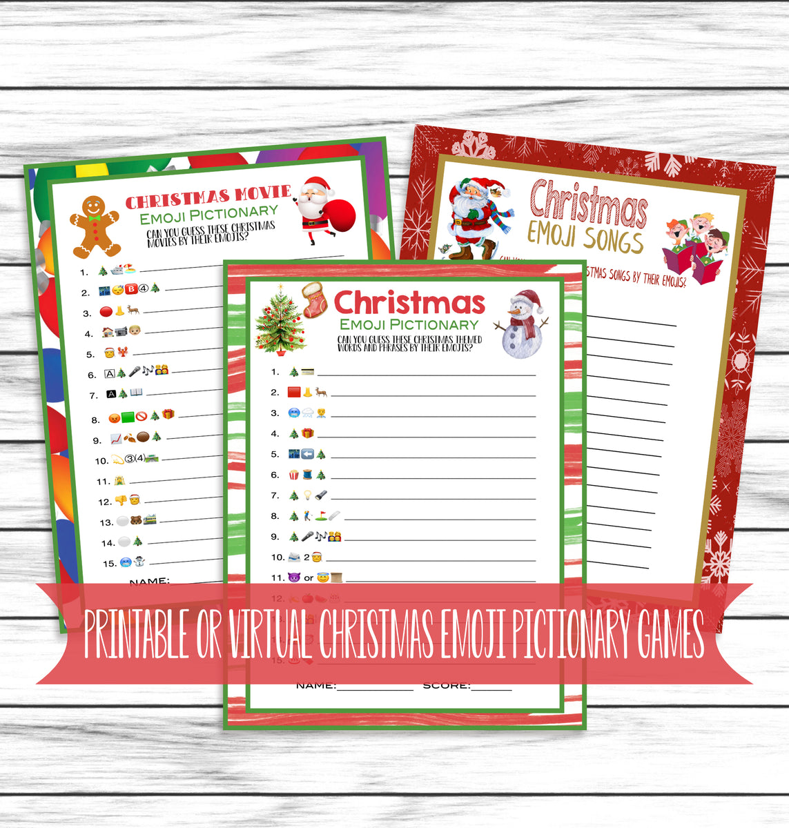 Christmas Emoji Pictionary Party Family Game Set, Printable or Virtual ...