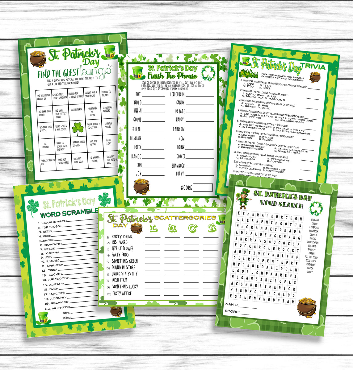 Printable Or Virtual St Patricks Day Party Games Bundle | For Adults K ...