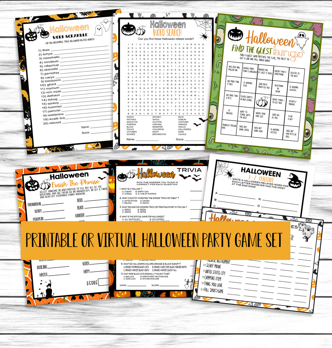 7 Halloween Party Games, Printable Or Virtual Kids Adults Activity, In ...