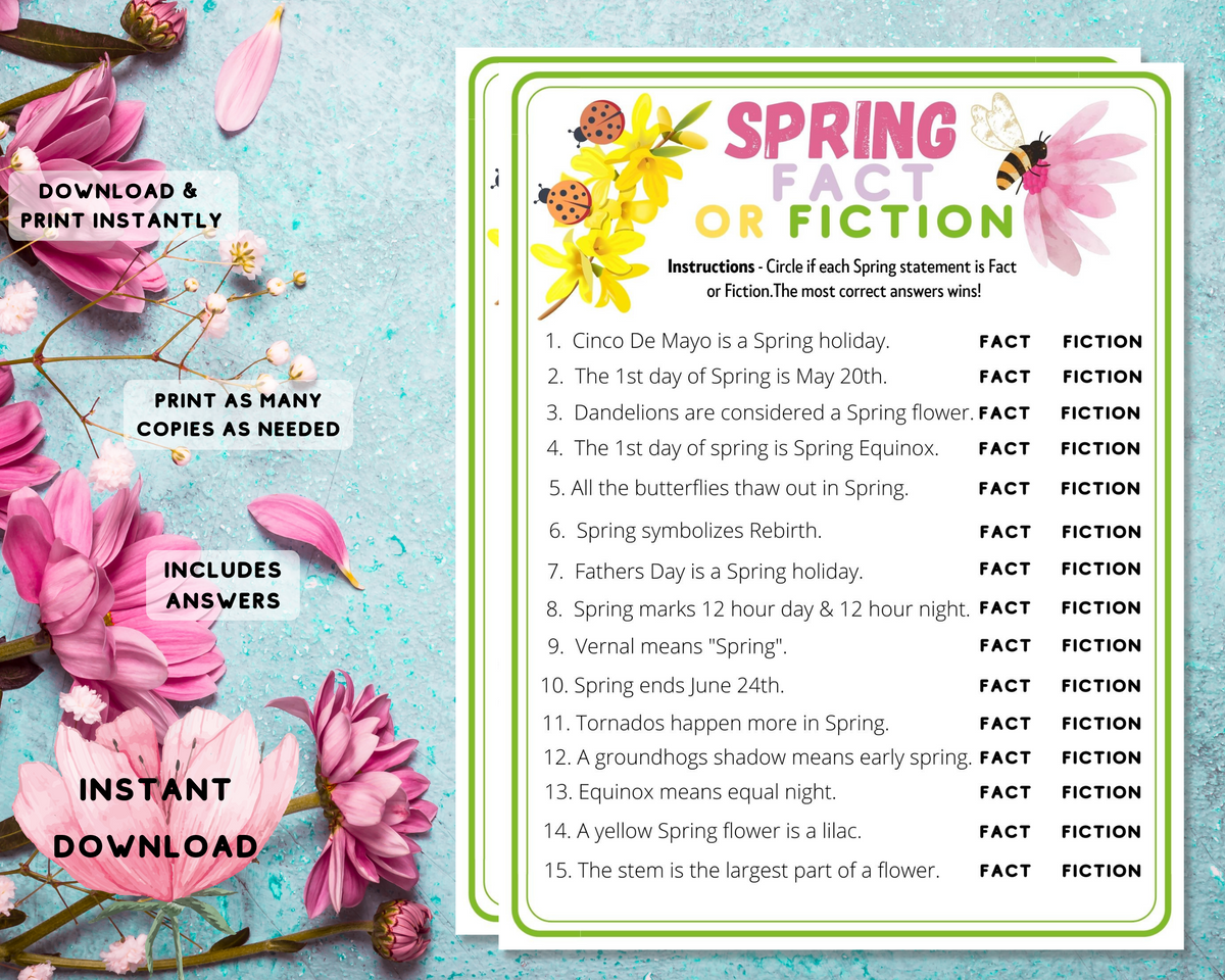 Spring Fact Or Fiction Printable Game | Kids Adults Fun Trivia Activit ...