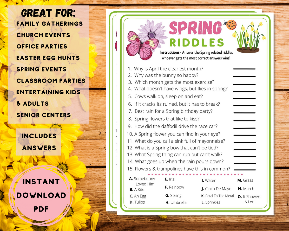 Spring Riddles Printable Quiz Game | Fun Activity Idea For Adults & Ki ...