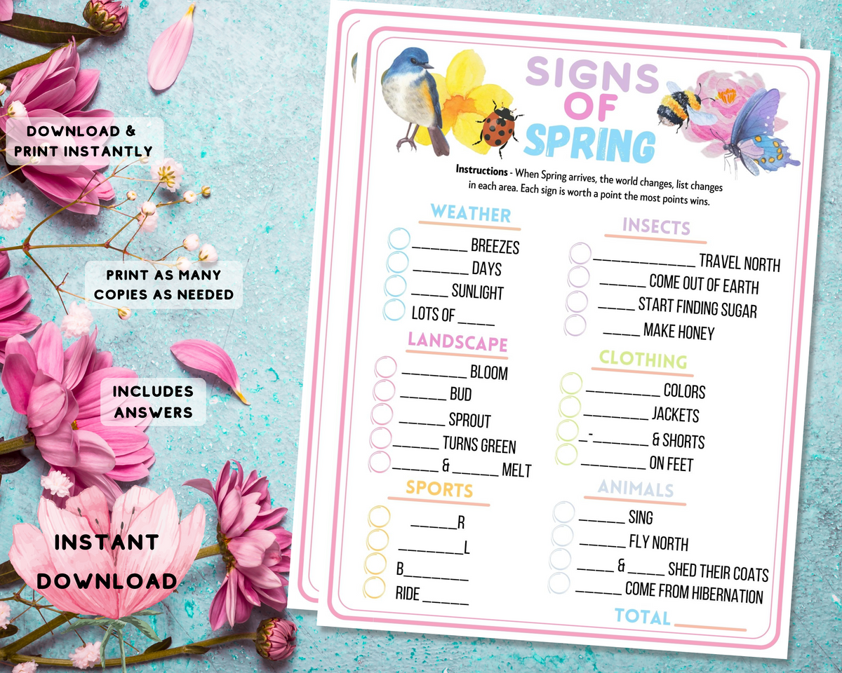 Signs Of Spring Trivia Printable Game | Fun Kids & Adults Party Activi ...