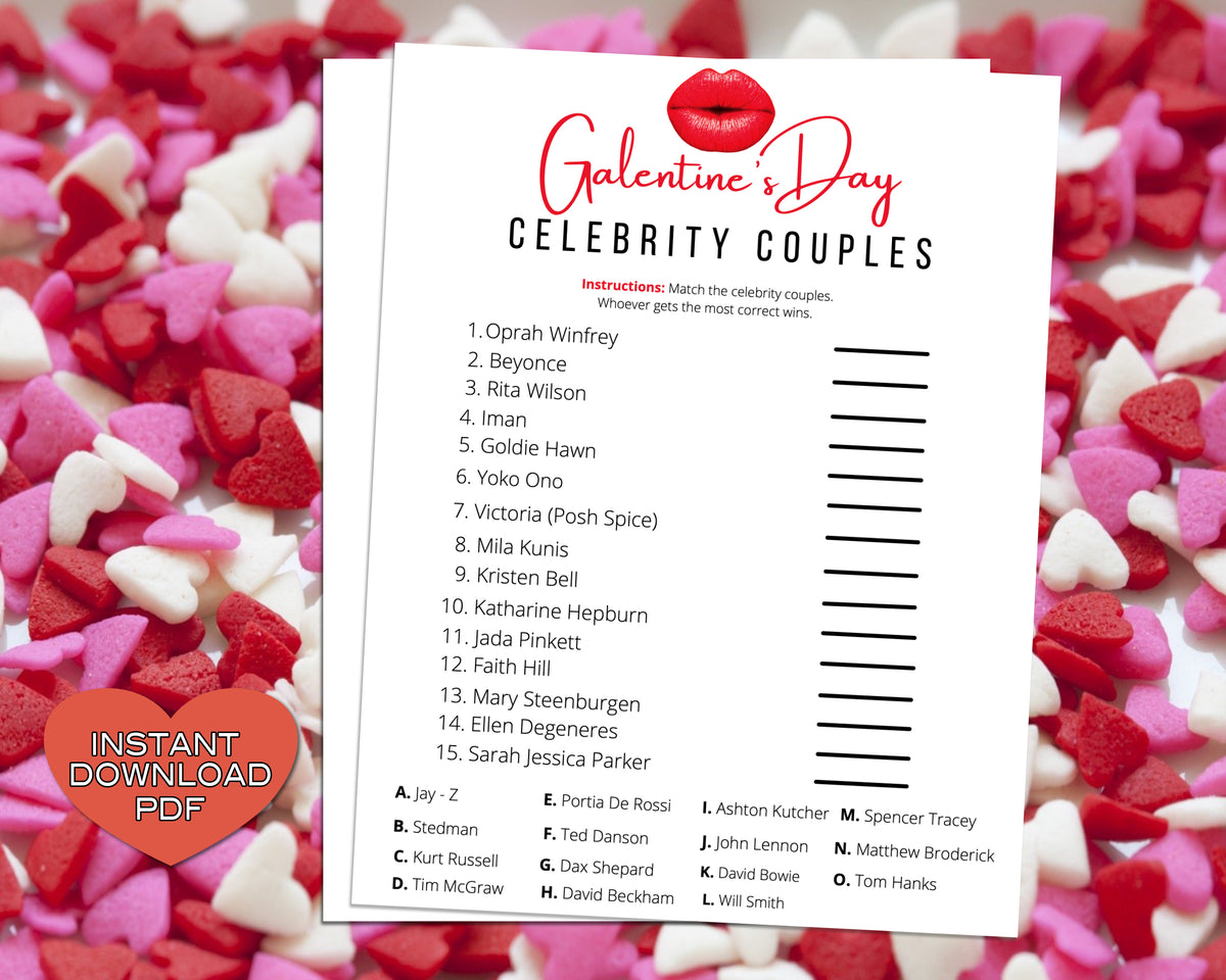Galentines Day Famous Couples Game -Fun Party Game - Ladies Night Out ...