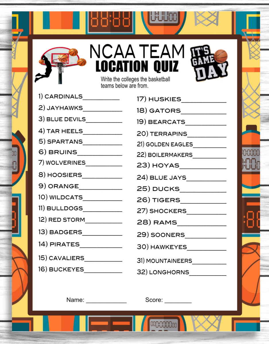 March Madness NCAA Location Quiz,March Madness Party Game,College Bask ...