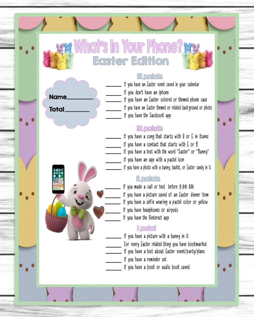 Whats In Your Phone Easter Party Game, Easter Activity Printable or Vi ...