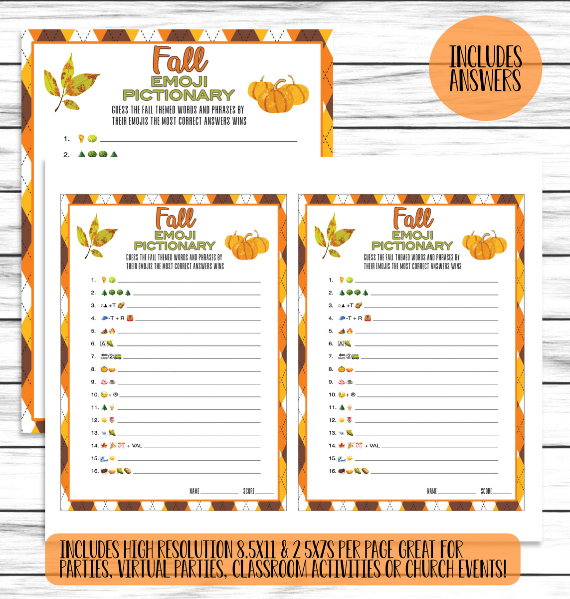 Fall Autumn Emoji Game, Printable Or Virtual Classroom Activity Sheet ...