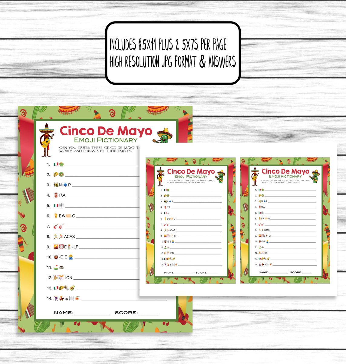 Cinco De Mayo Emoji Pictionary Game, Printable Kids Activity Sheet, In ...