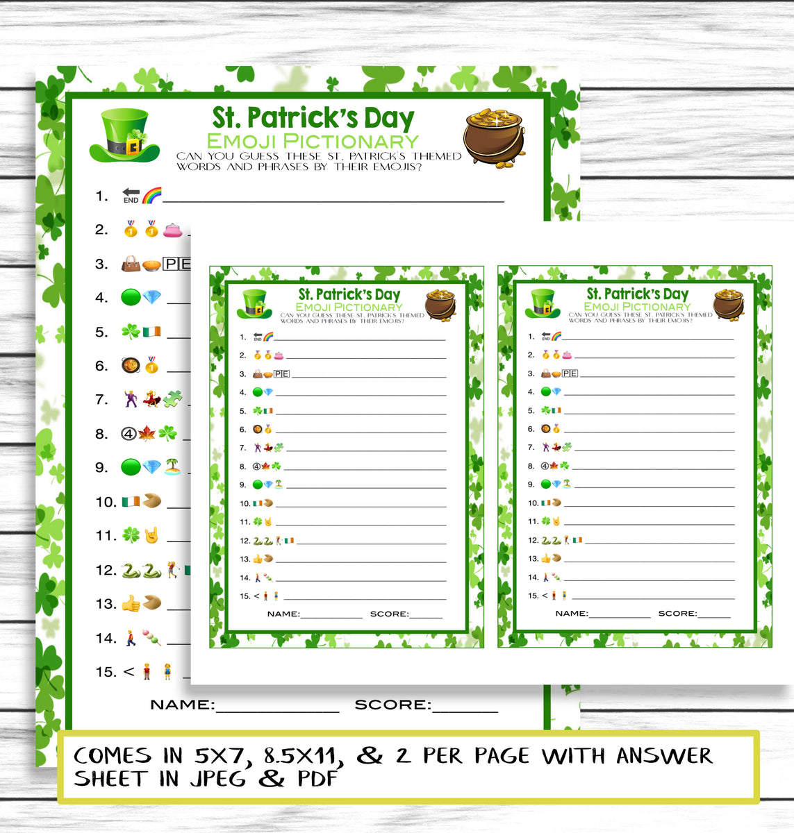 Saint Patricks Day Emoji Pictionary Game,St Patricks Day Party Game, E ...