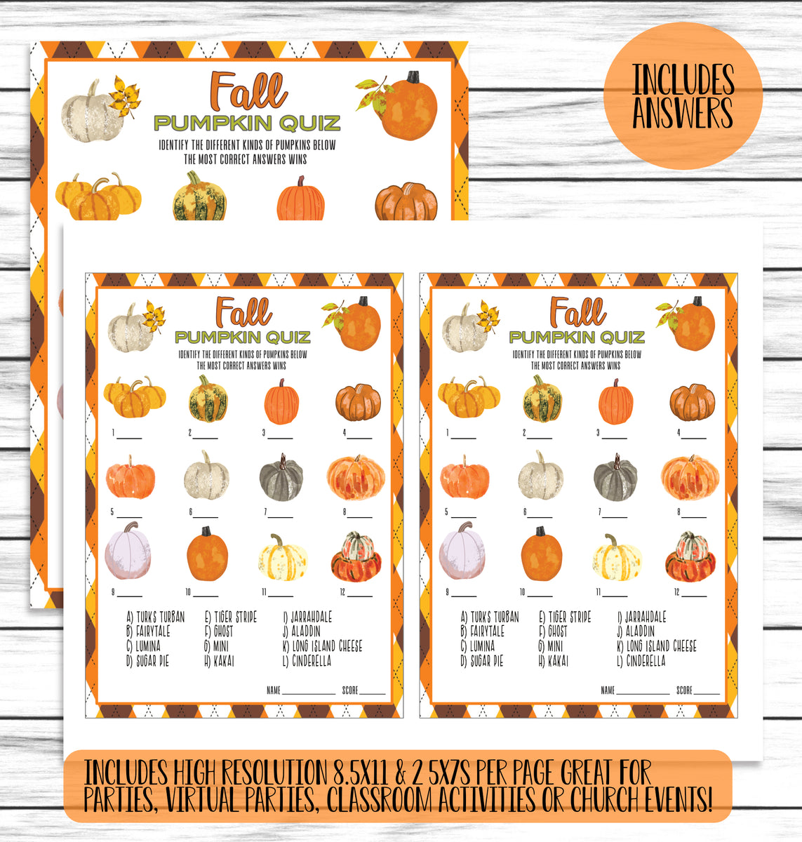Fall Autumn Party Family Reunion Pumpkin Trivia Game, Printable Or Vir ...