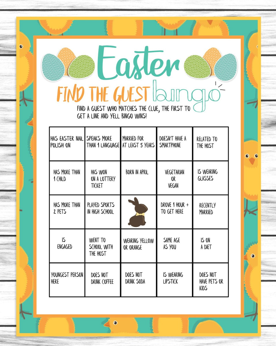 Easter Find The Guest Bingo, Printable Or Virtual Easter Party Game, I ...