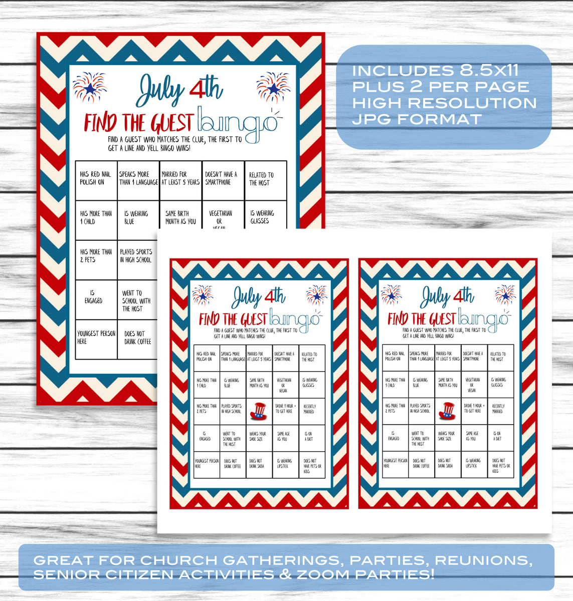 July 4th Party Find The Guest Bingo Game, Printable Party Ice breaker ...