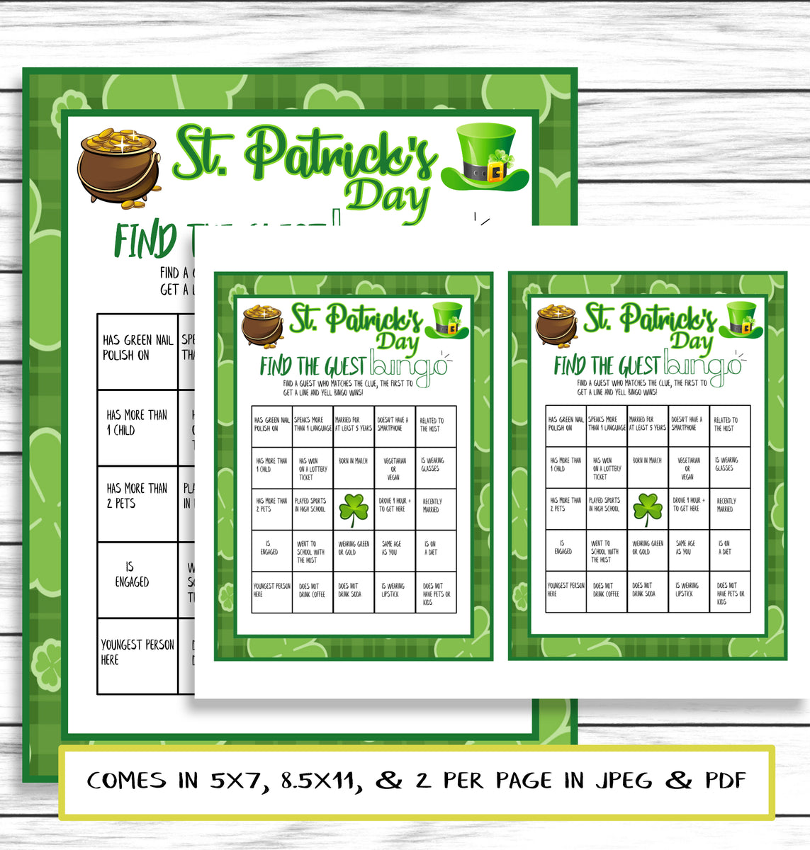 Saint Patricks Day Game, Find The Guest Bingo, St Patricks Day Party A ...