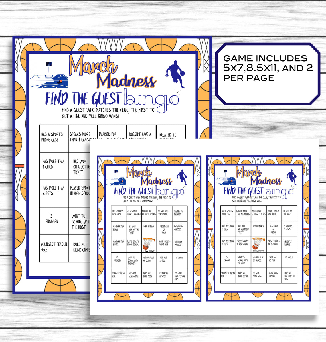 Final Four Party Game, March Madness Find The Guest Bingo, College Bas ...