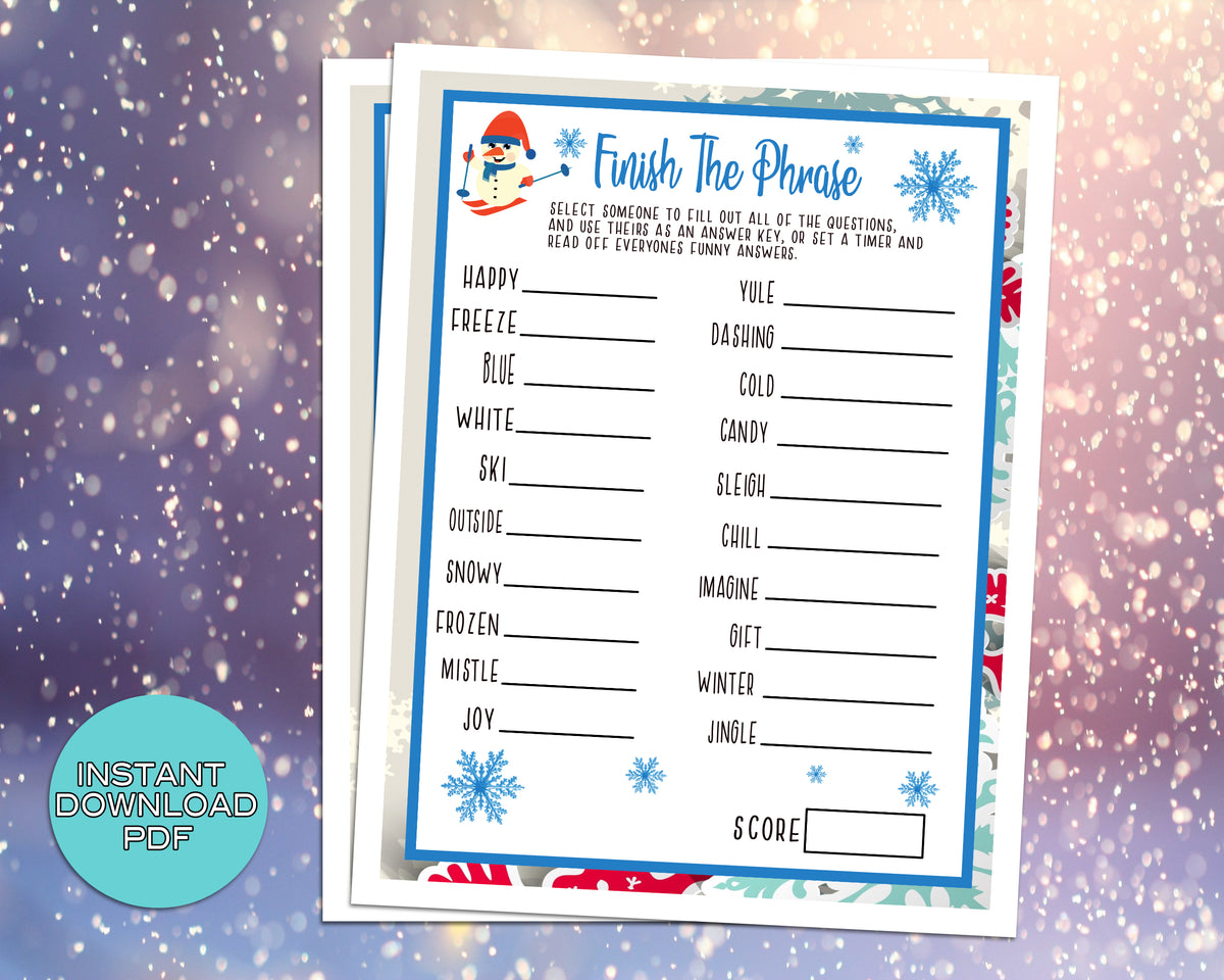 Winter Finish The Phrase Word Party Game, For Adults Kids, Classroom ...