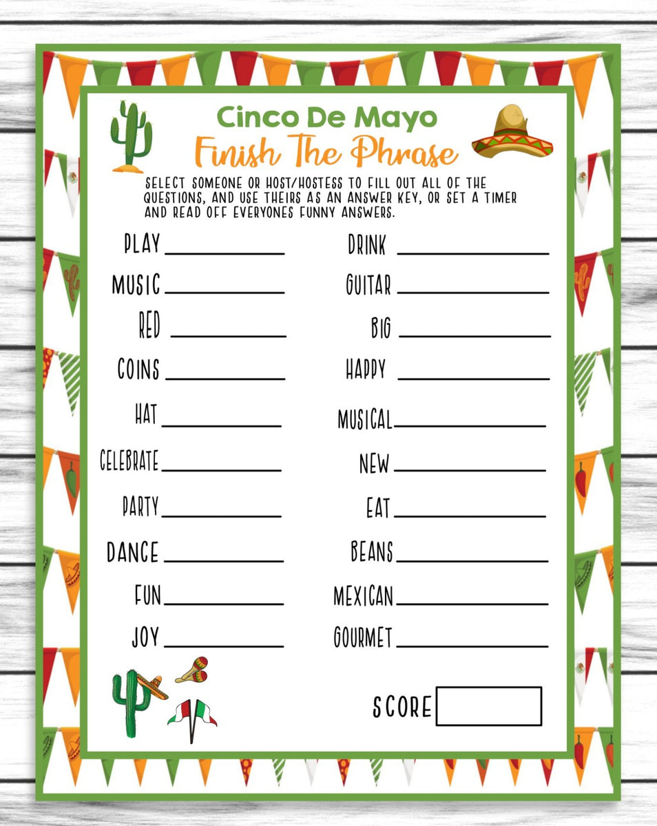 Cinco De Mayo Finish The Phrase Game, Printable Kids Activity Sheet, I ...