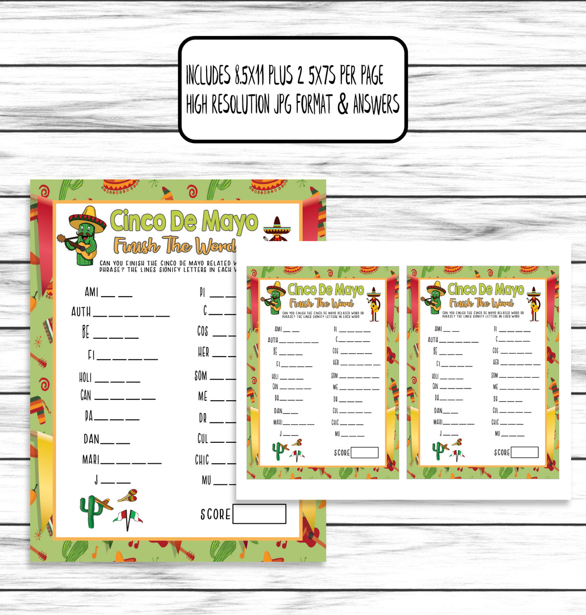 Cinco De Mayo Finish The Word Game, Printable Kids Activity Sheet, Ins ...