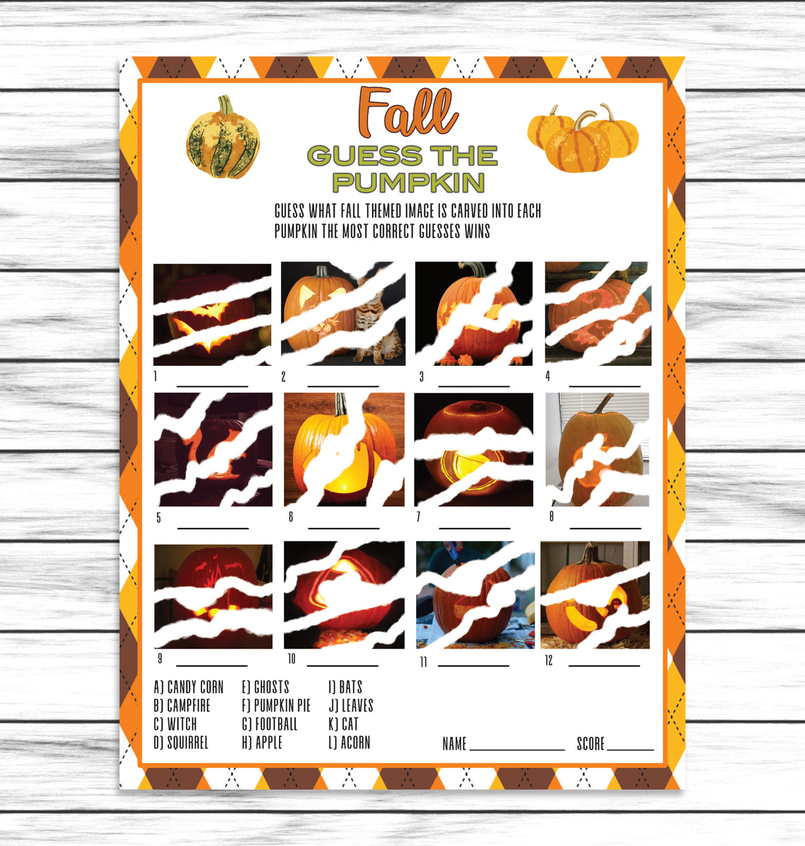 Fall Autumn Party Family Reunion Guess Pumpkin Carving Game, Printable ...