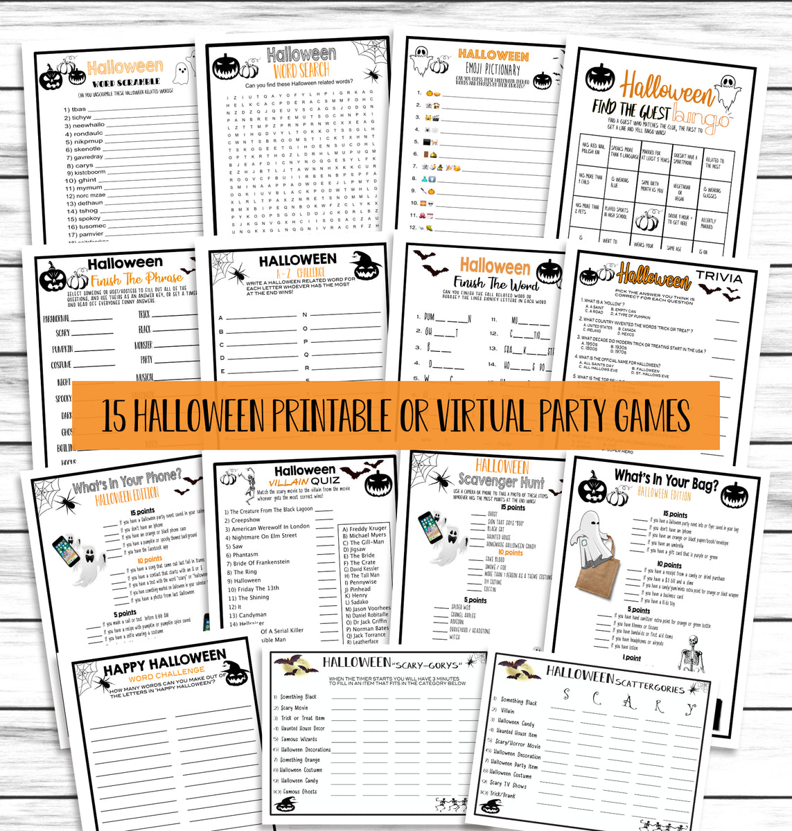 Halloween Party Games Bundle, 15 Halloween Games Set, Trivia , Scatter ...