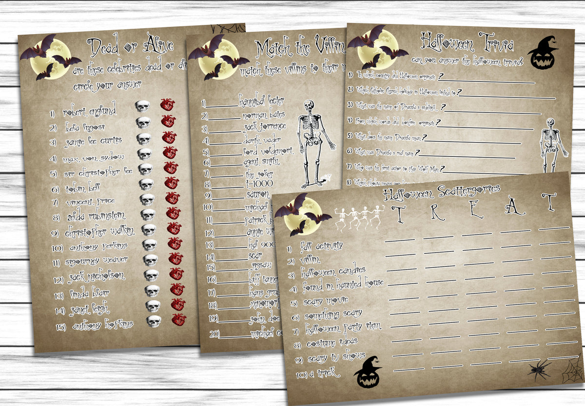 Halloween Costume Party Vintage Horror Trivia Games Bundle, Printable ...
