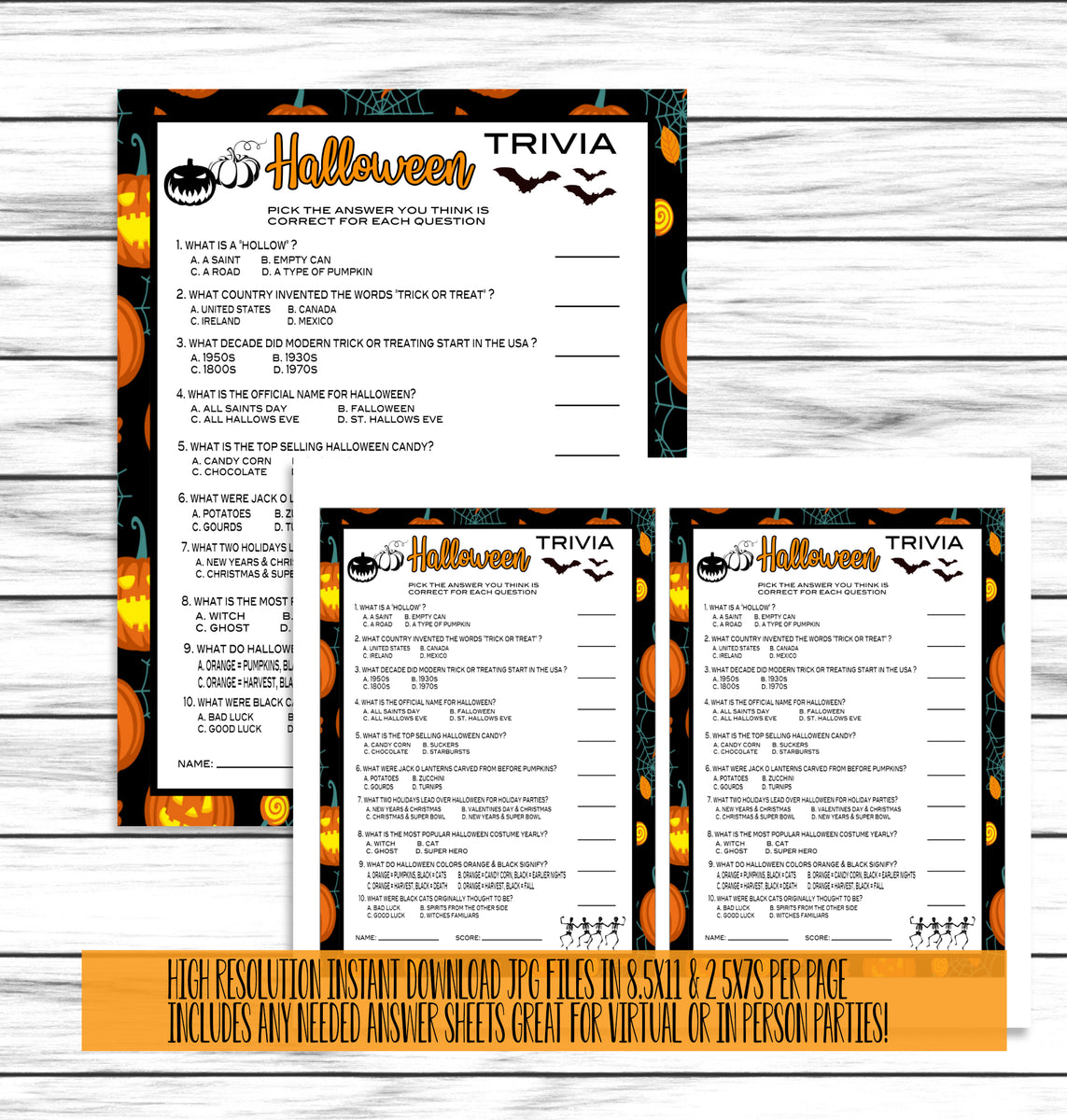 Halloween Trivia Quiz Costume Party Game, Printable Or Virtual Kids Cl ...