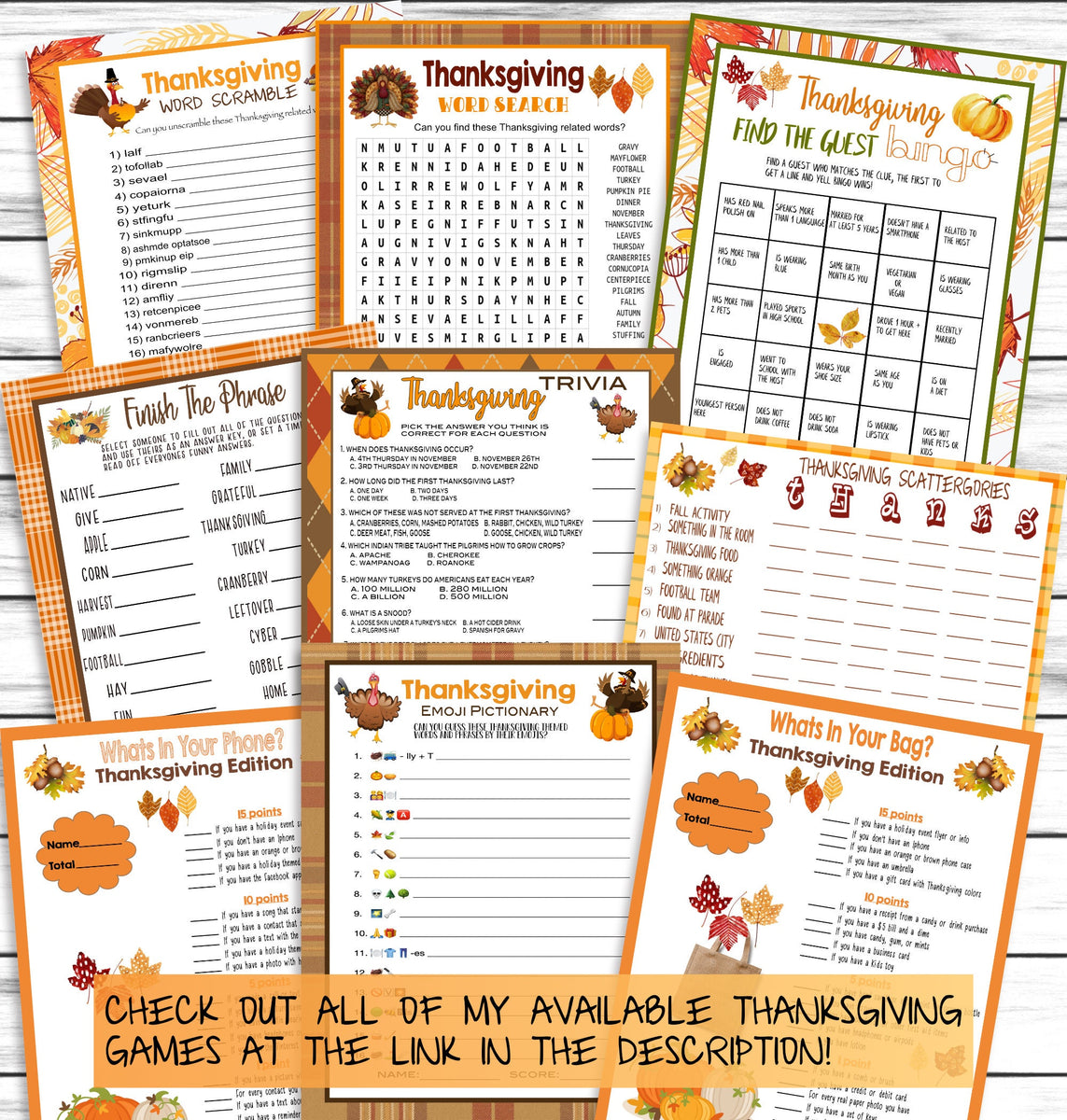 Thanksgiving Phone Game, Printable Or Virtual Turkey Day Quiz For Kids ...