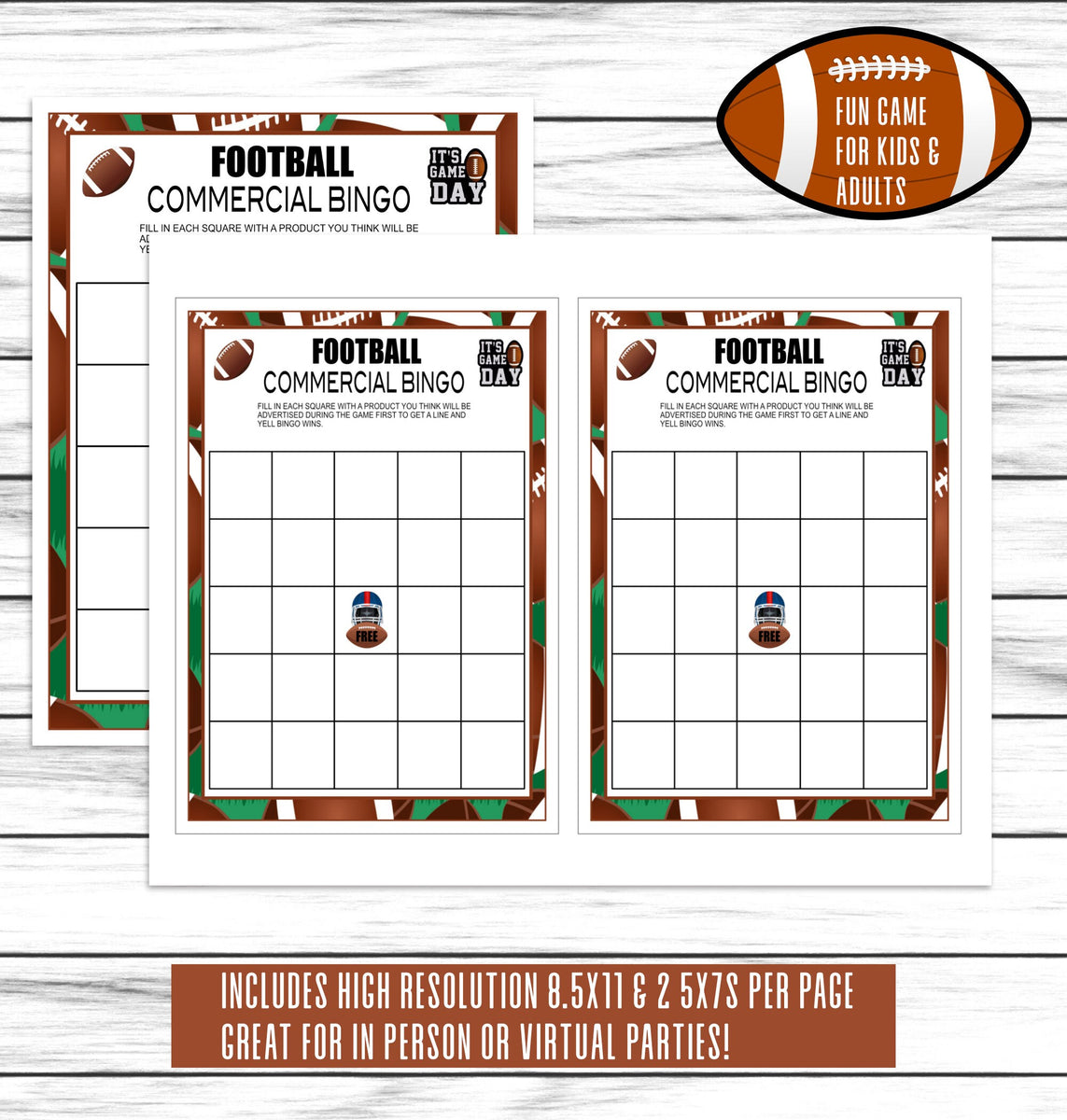 Commercial Bingo Printable Or Virtual Football Party Game For Kids & A ...