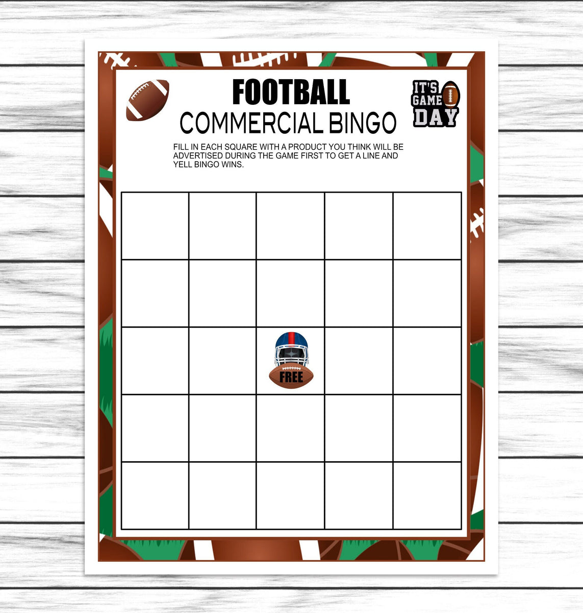 Commercial Bingo Printable Or Virtual Football Party Game For Kids & A ...