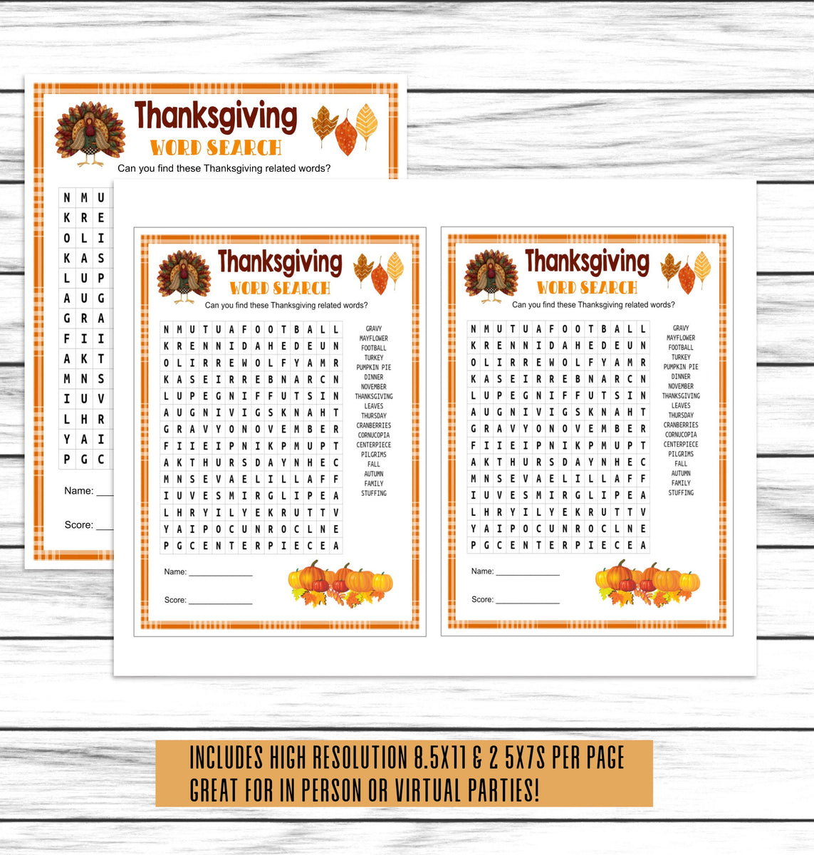 Thanksgiving Word Search Find Game, Printable Or Virtual Turkey Day Qu ...