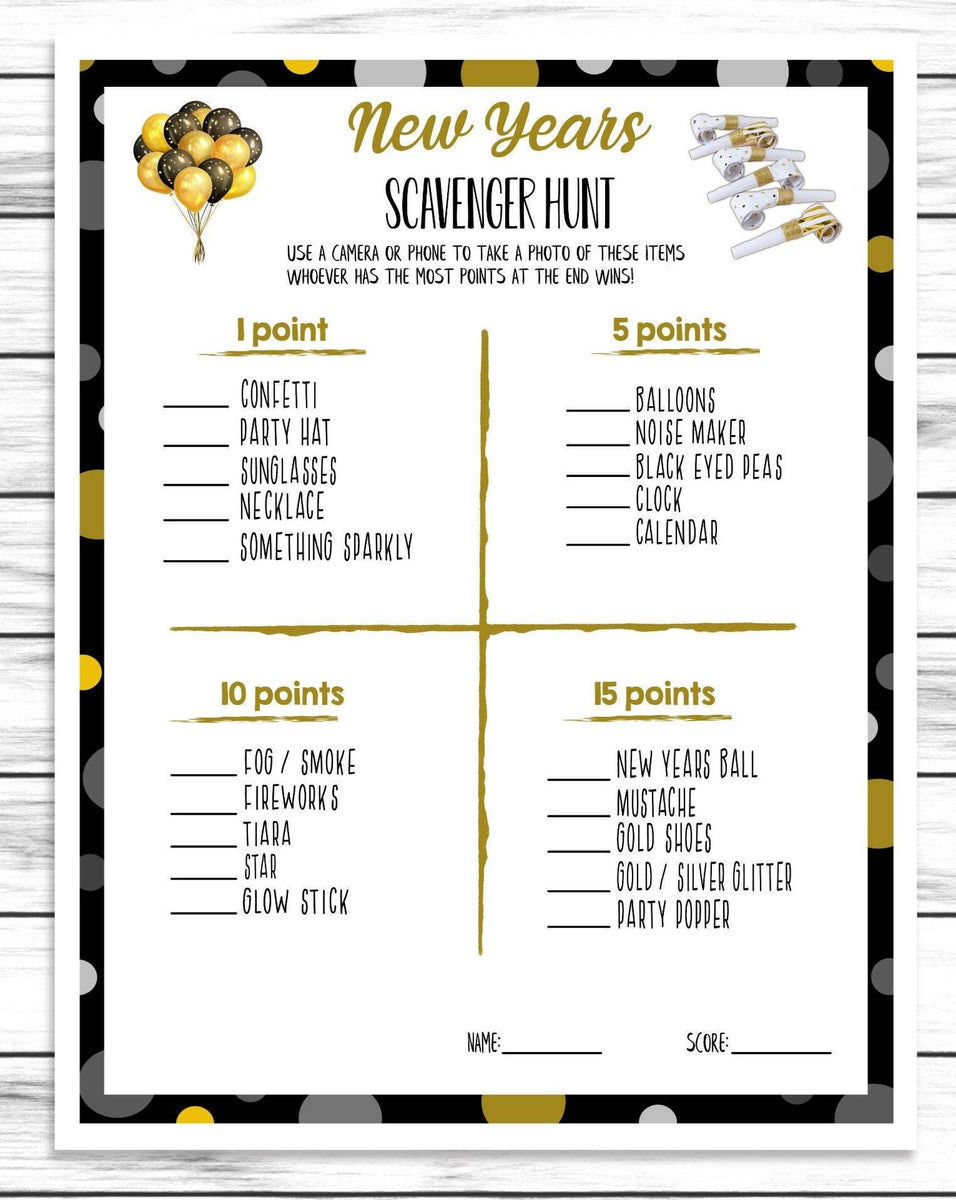 New Years Scavenger Hunt Game, Printable Or Virtual Holiday Party Game ...