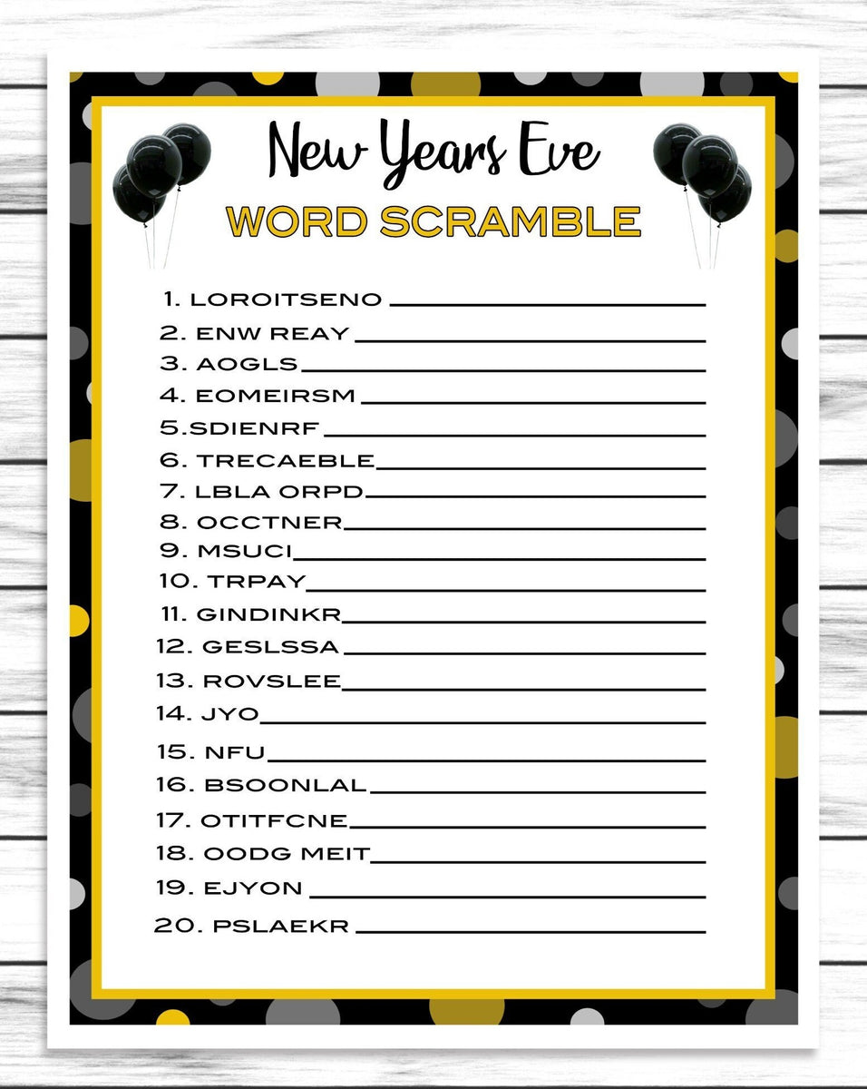 New Years Eve Word Scramble Game, Printable Or Virtual Holiday Party G ...