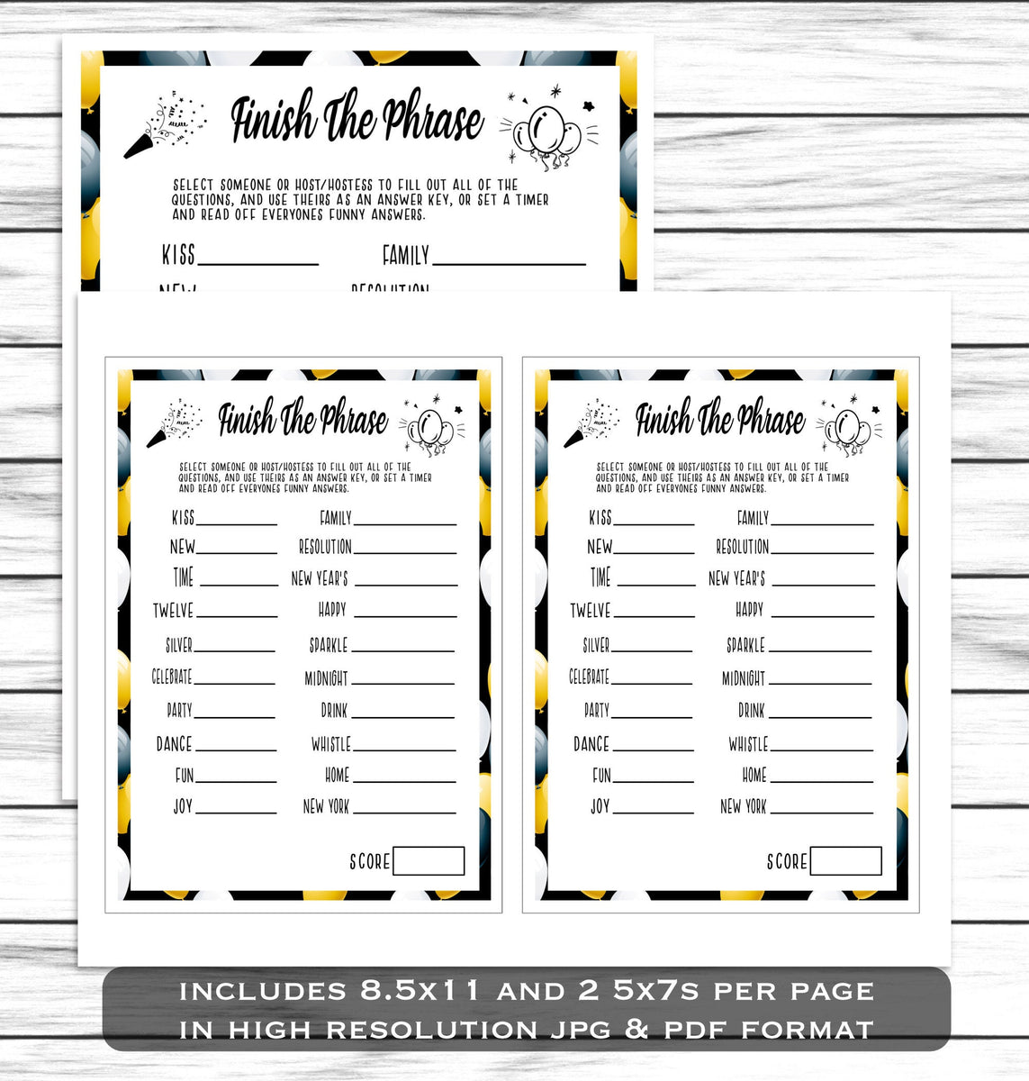 New Years Finish The Phrase Game, Printable Or Virtual Holiday Party G ...
