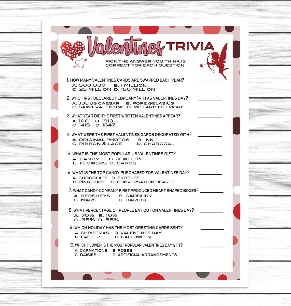 Valentines Day Trivia Game, Virtual Or Printable V-Day Classroom Offic ...