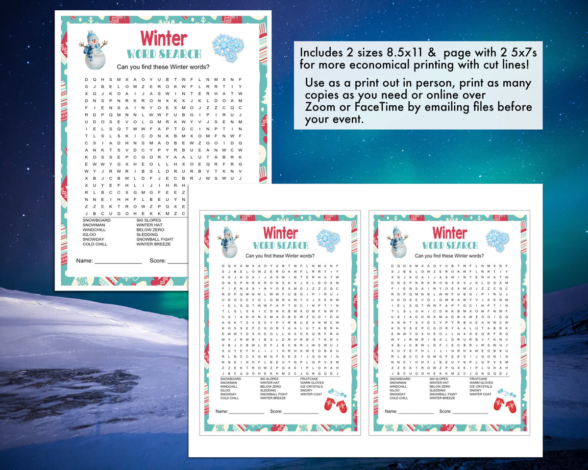 Winter Word Search Find Party Game, For Adults Kids, Classroom, Office ...