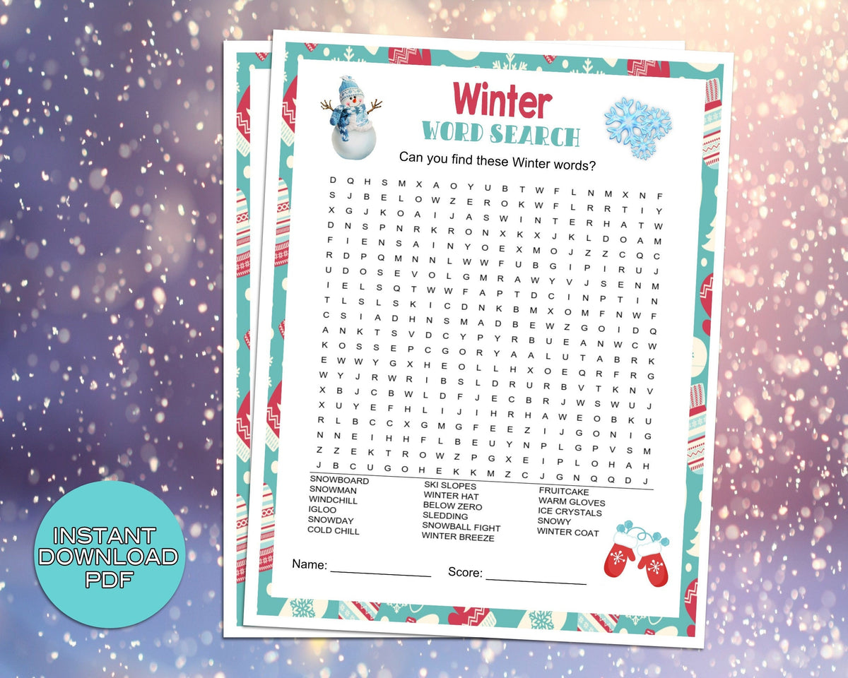 Winter Word Search Find Party Game, For Adults Kids, Classroom, Office ...