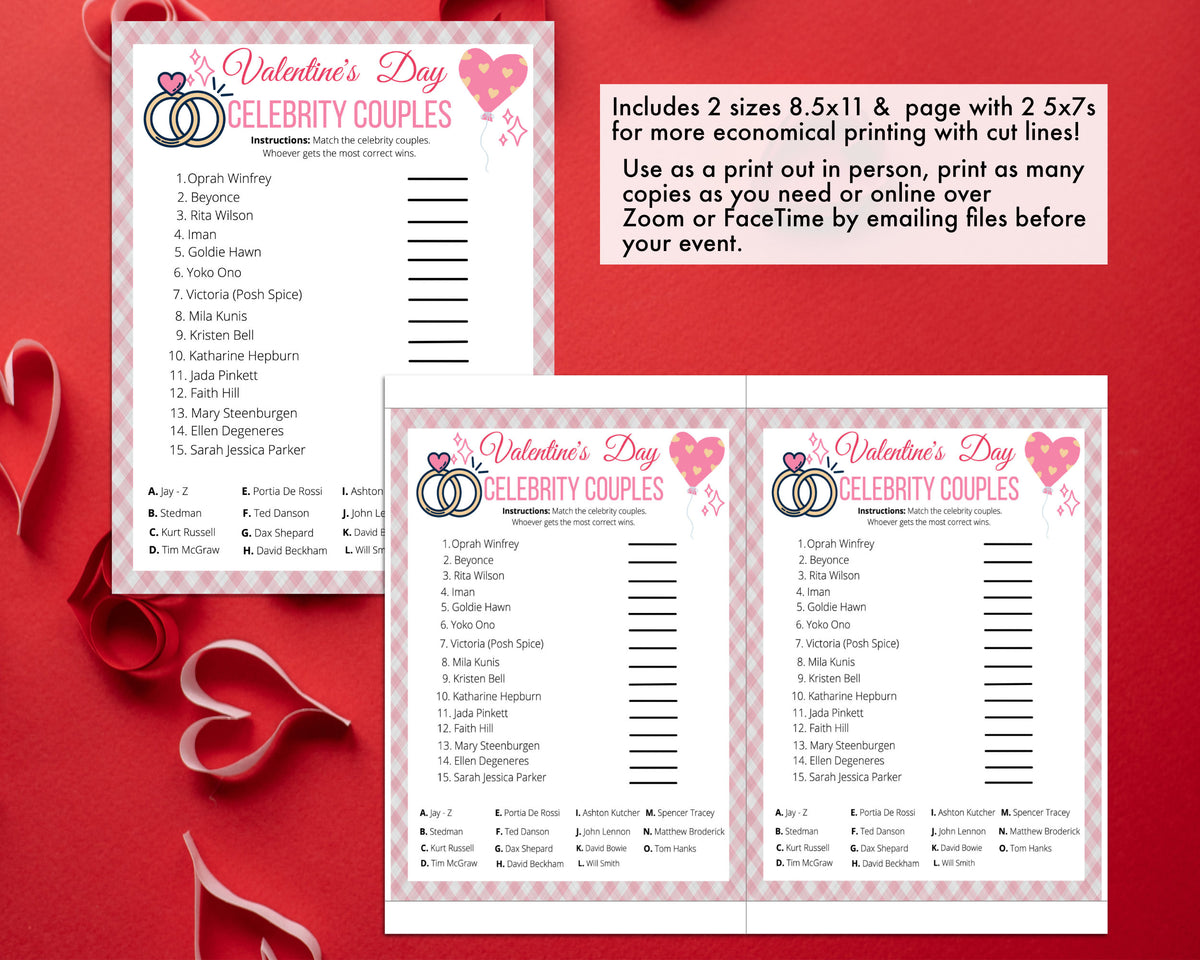 Celebrity Couples Trivia Game -Classroom Office Valentines Day Party G ...