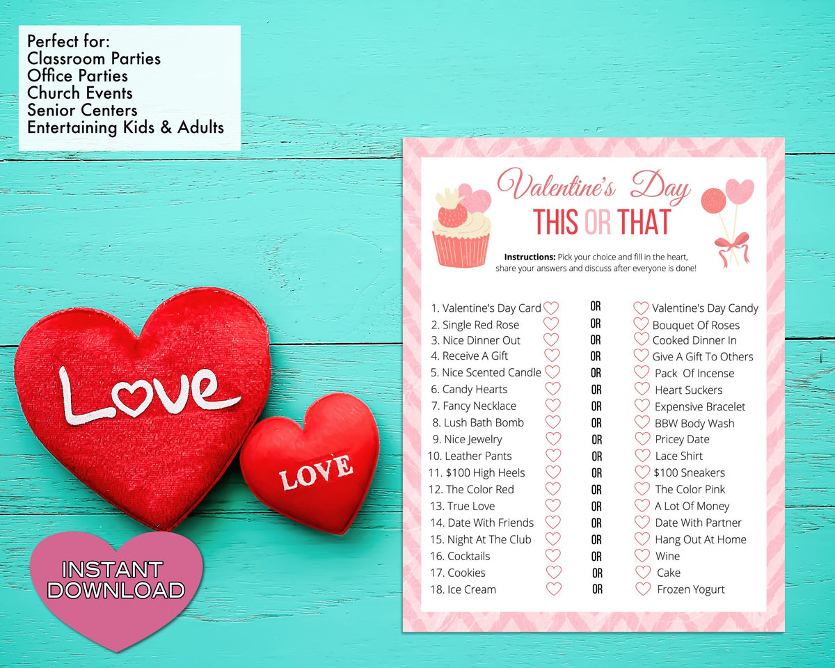 Valentines This Or That Game -Classroom Office Valentines Day Party Ga ...