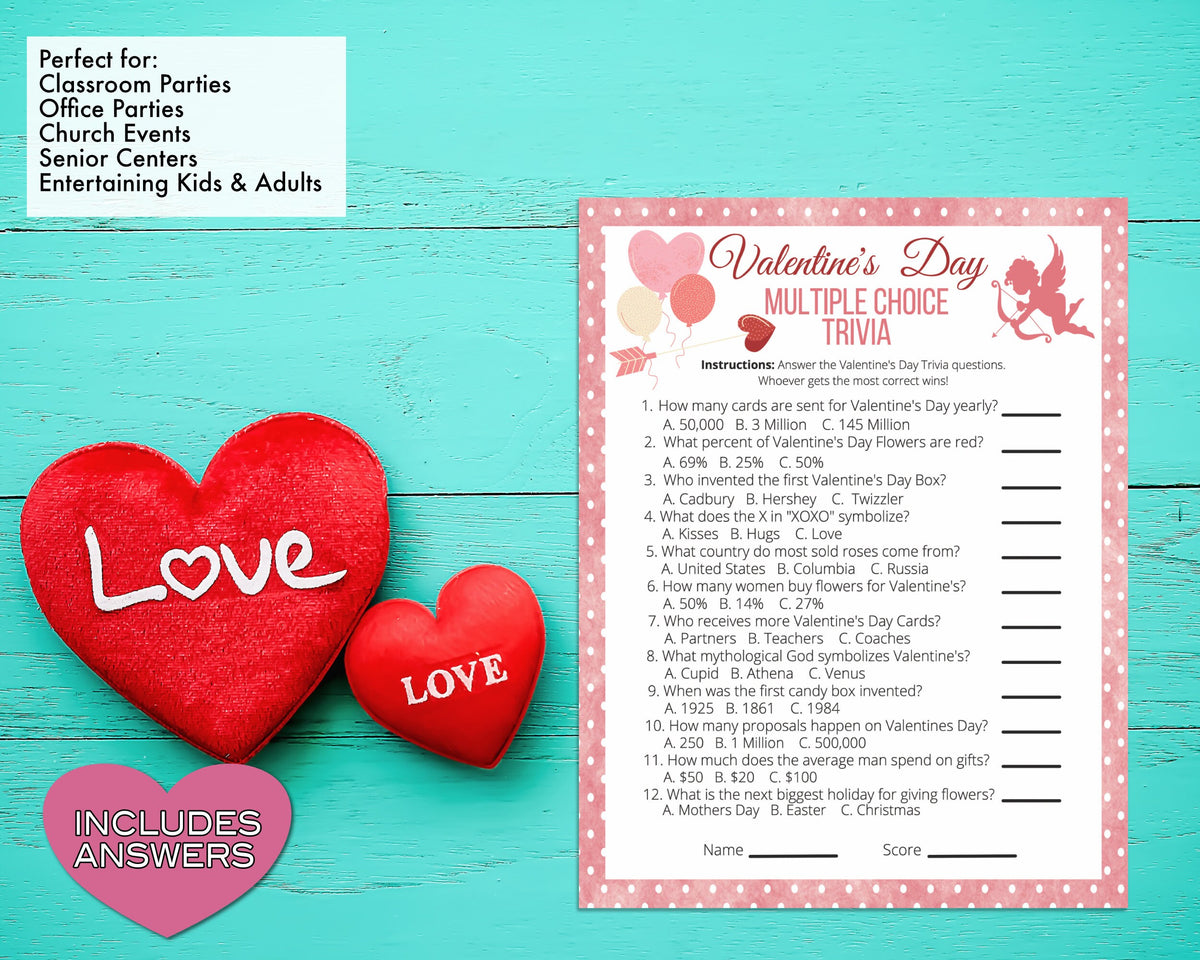 Valentines Day Multiple Choice Trivia Game -Classroom Office Party Gam ...